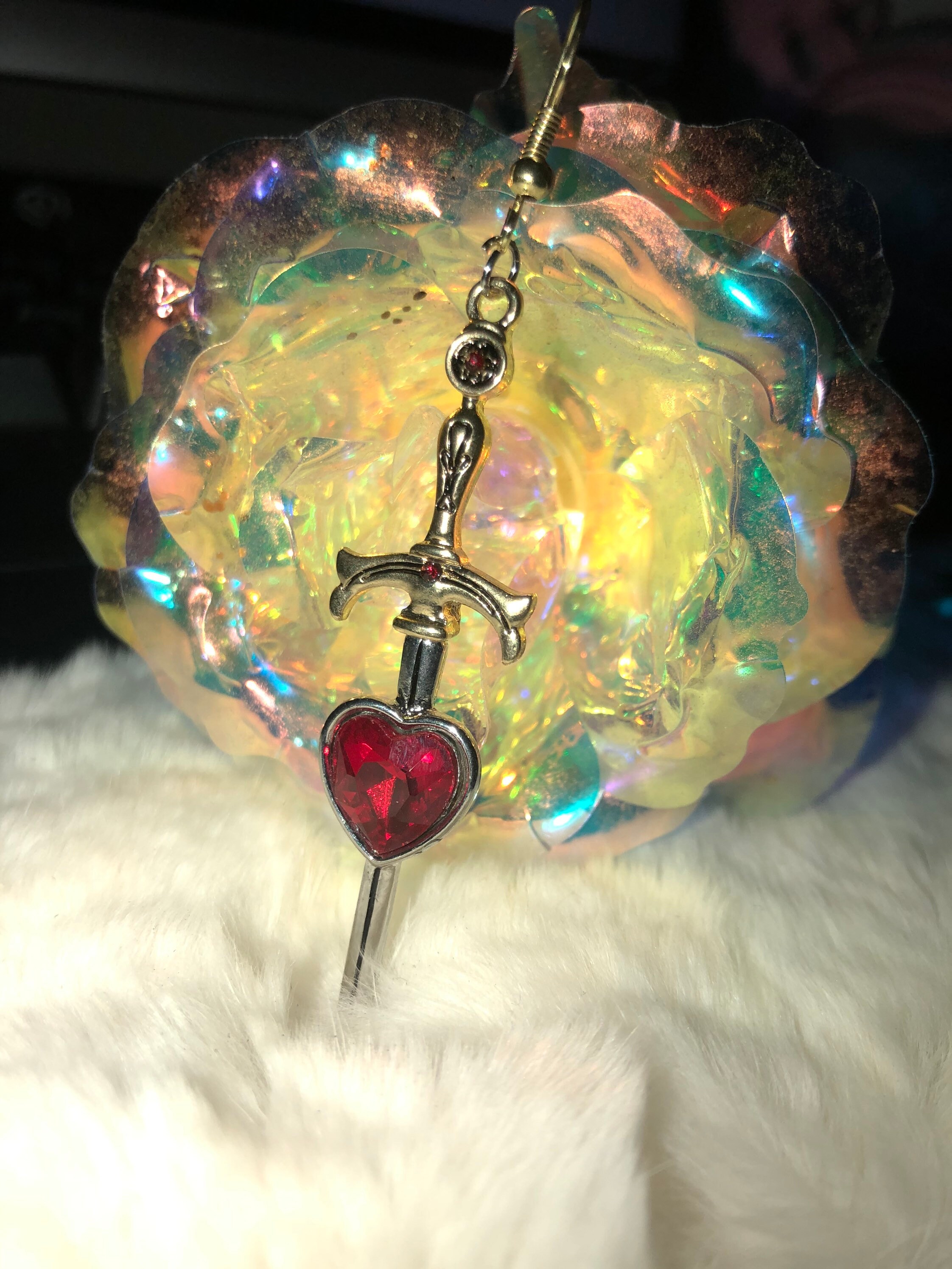 Ruby Heart Sword Earring - Etsy