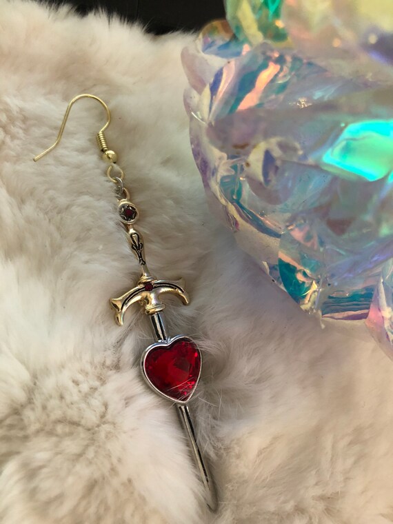 Ruby Heart Sword Earring - Etsy