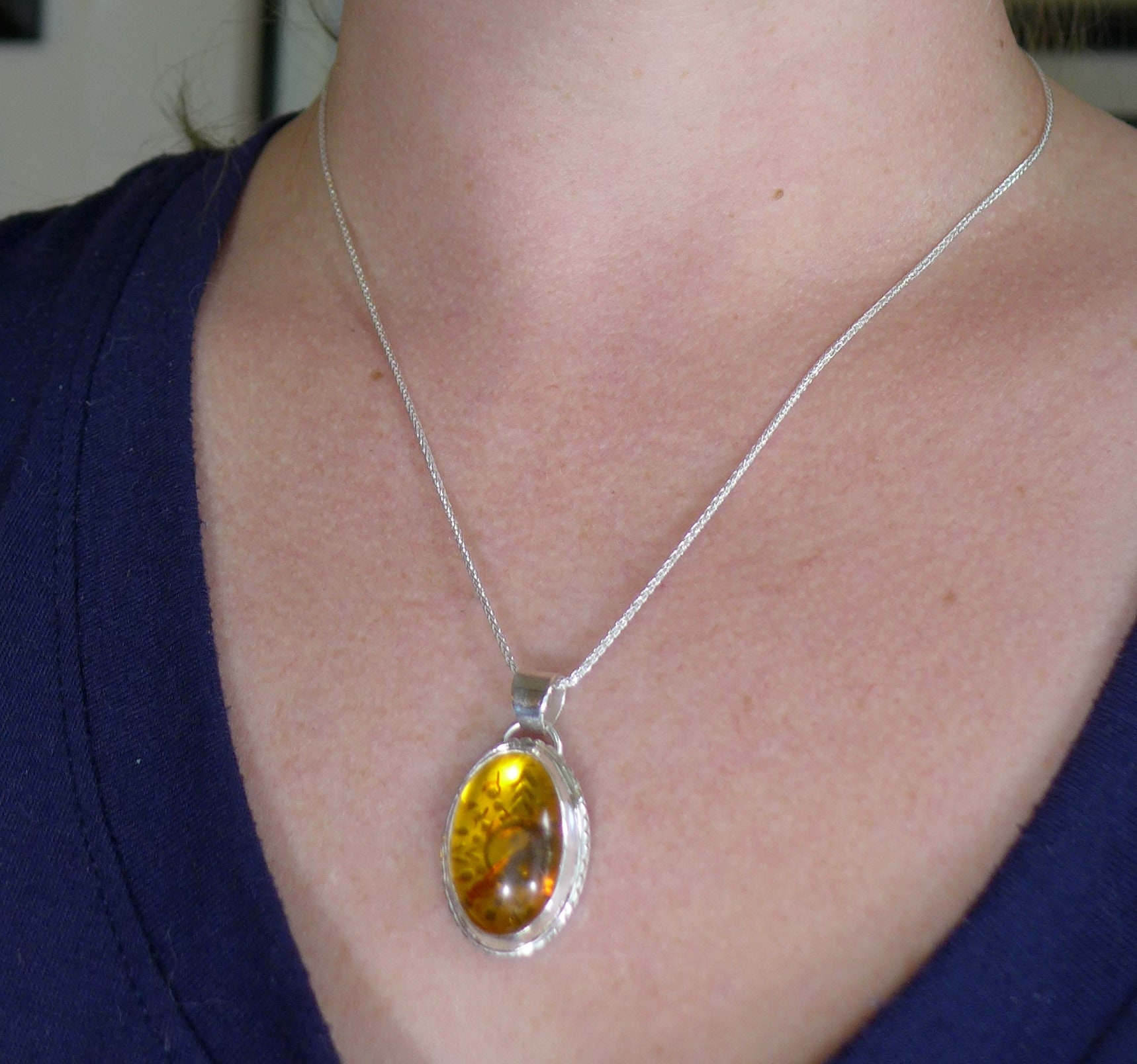 Amber Yin Yang Necklace, Sterling Silver - Etsy