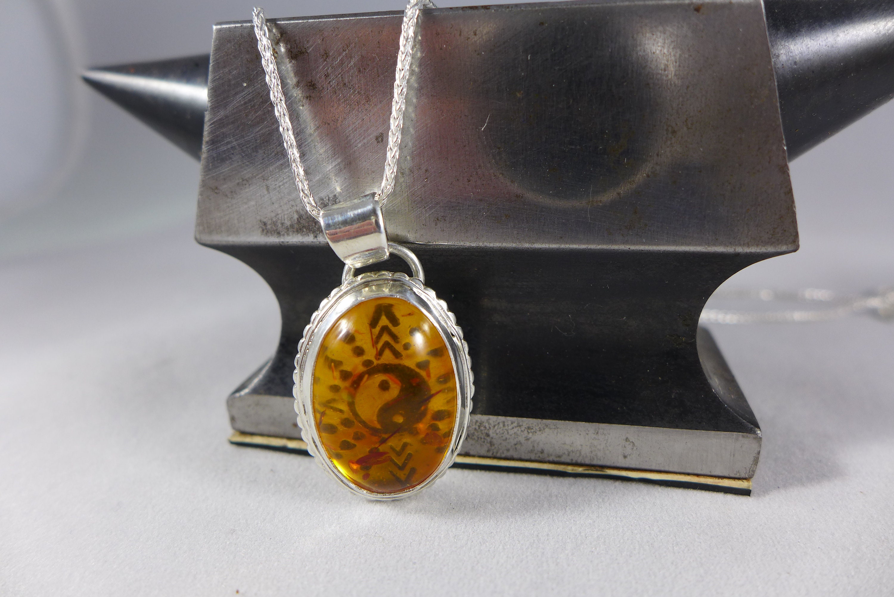 Amber Yin Yang Necklace, Sterling Silver - Etsy