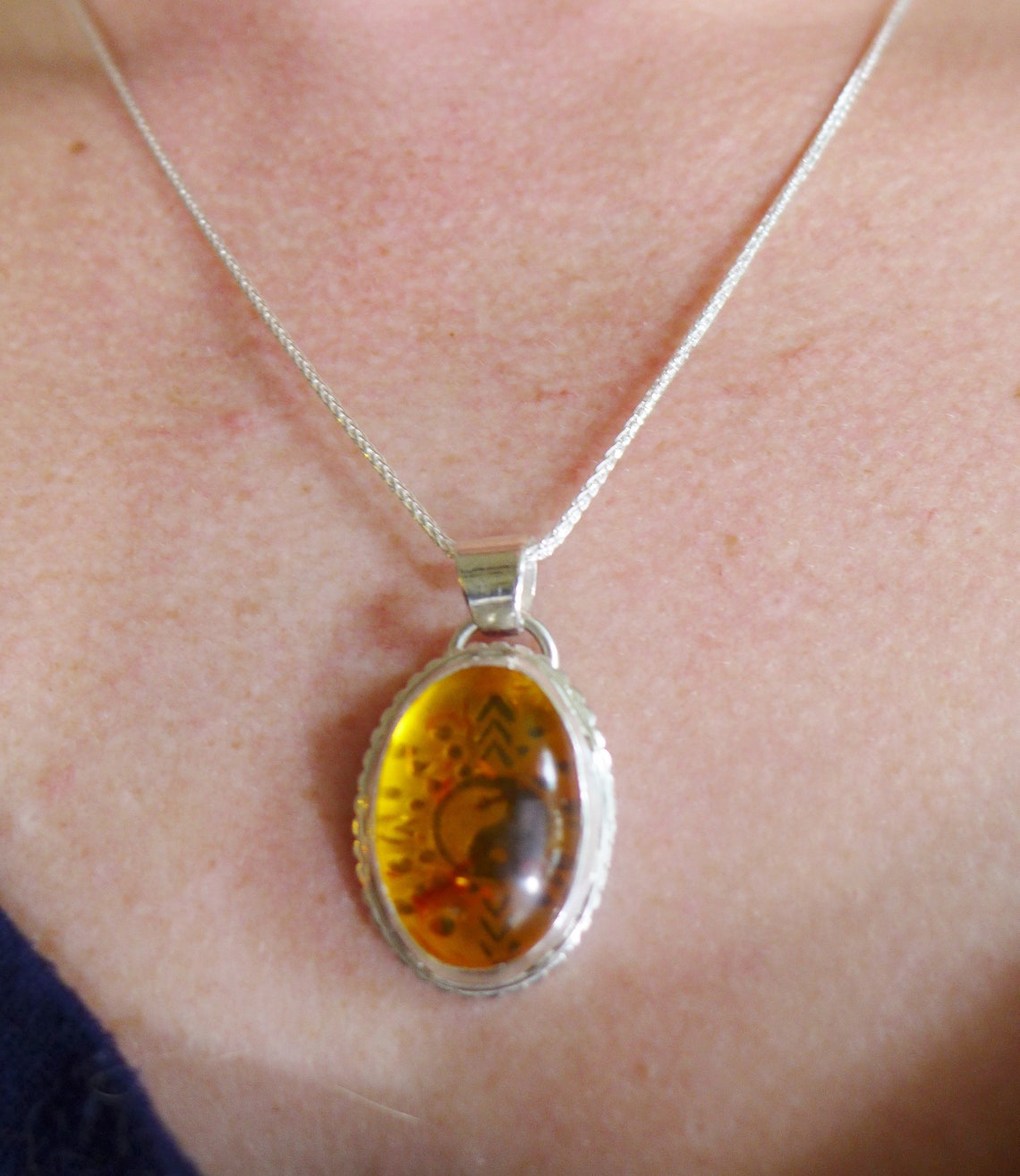 Amber Yin Yang Necklace, Sterling Silver - Etsy