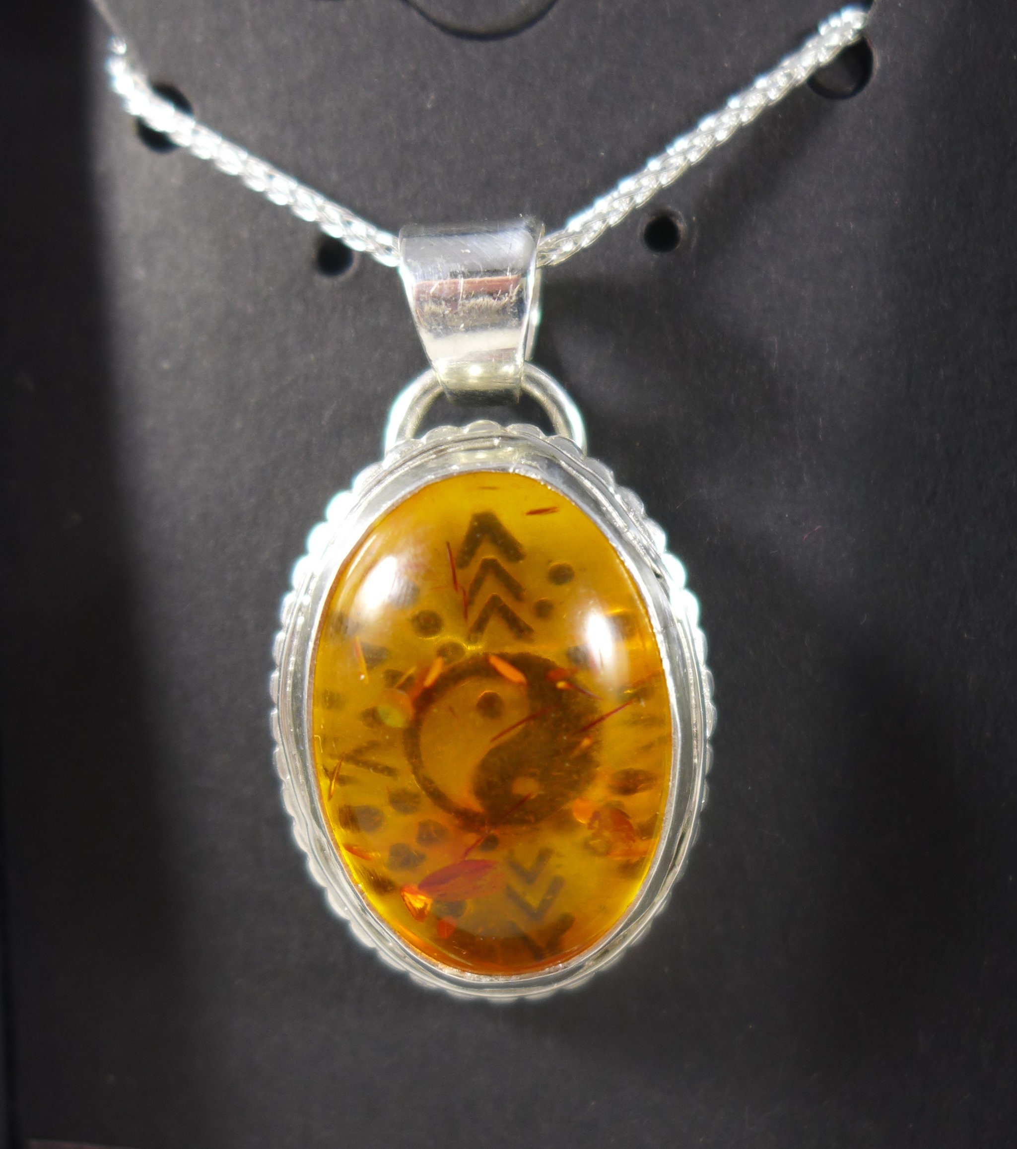 Amber Yin Yang Necklace, Sterling Silver - Etsy