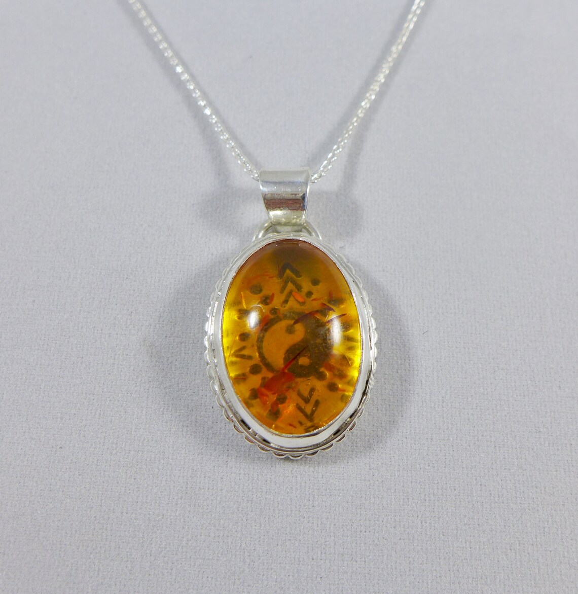Amber Yin Yang Necklace, Sterling Silver - Etsy