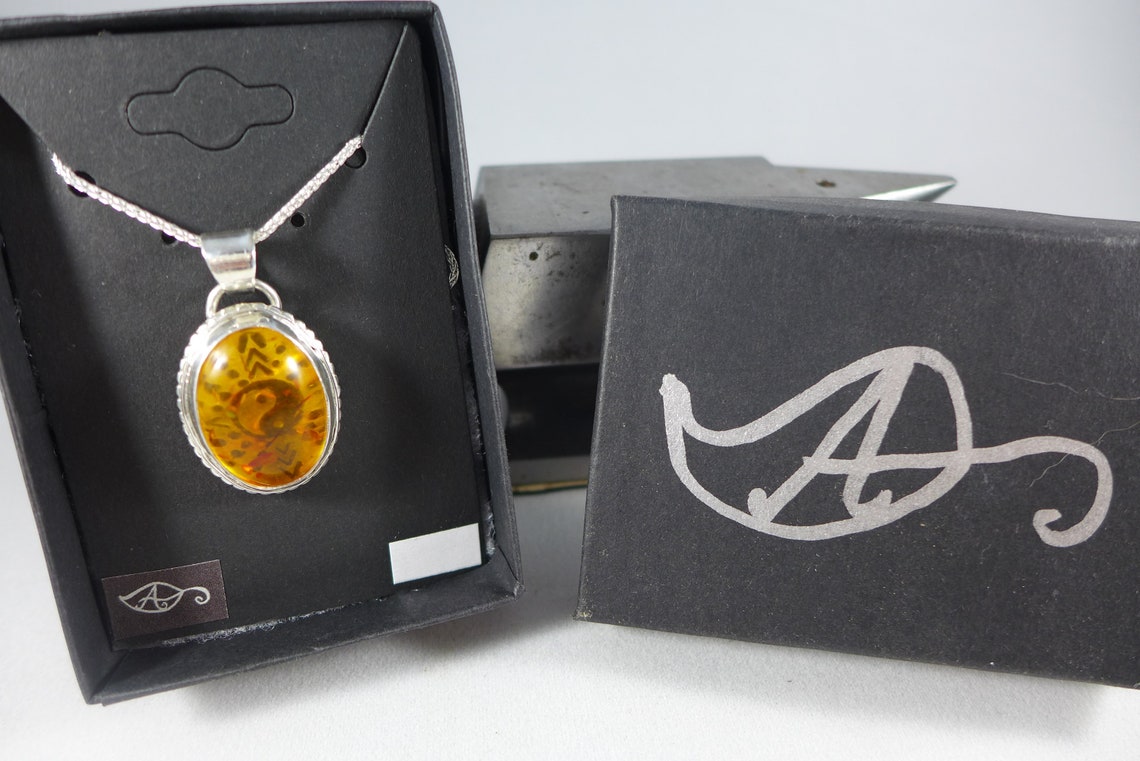Amber Yin Yang Necklace, Sterling Silver - Etsy