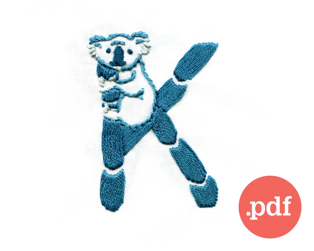 Koala Embroidery Pattern • K Monogram Patch (PDF Pattern) - Etsy