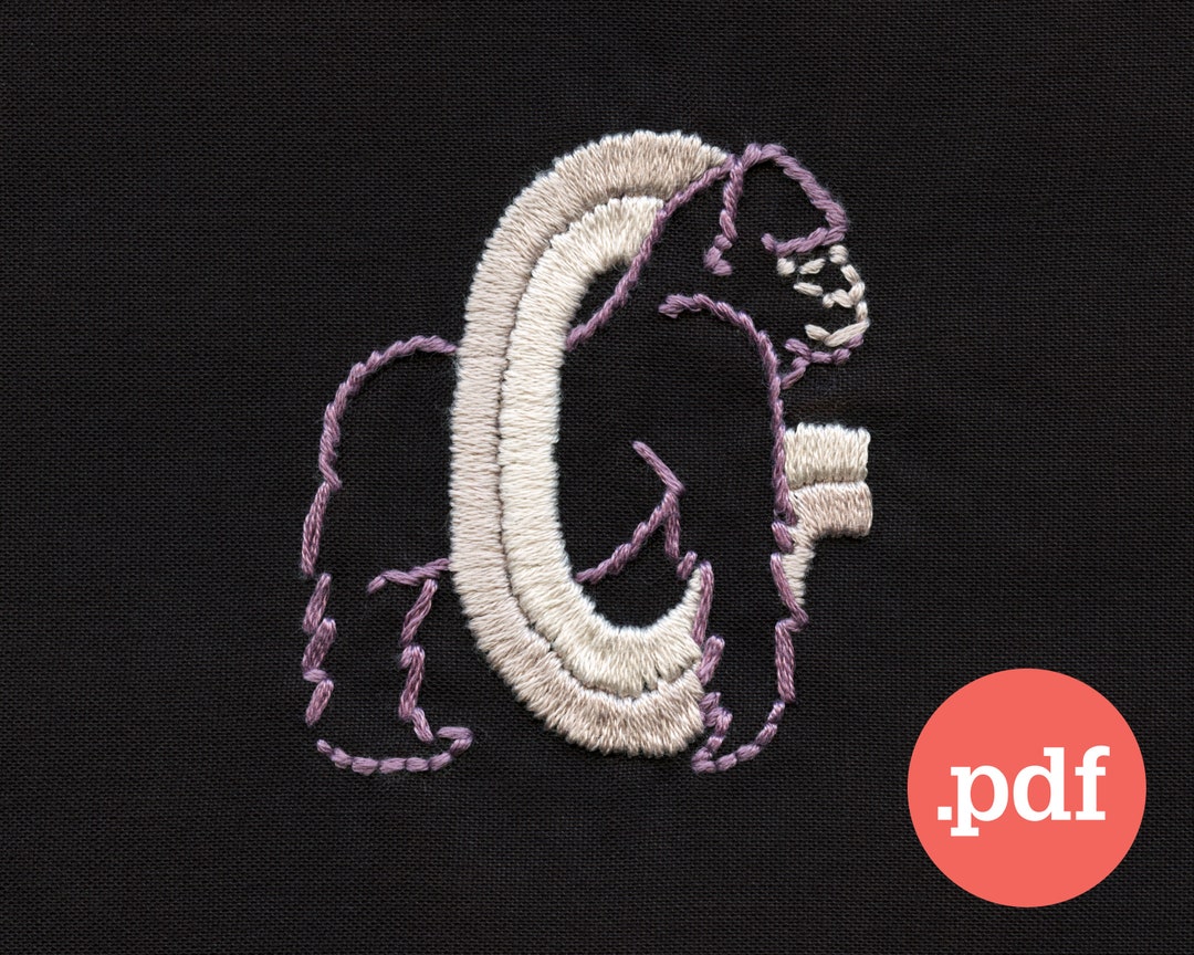 Gorilla Embroidery Pattern • G Monogram, Beginner DIY (PDF Pattern) - Etsy