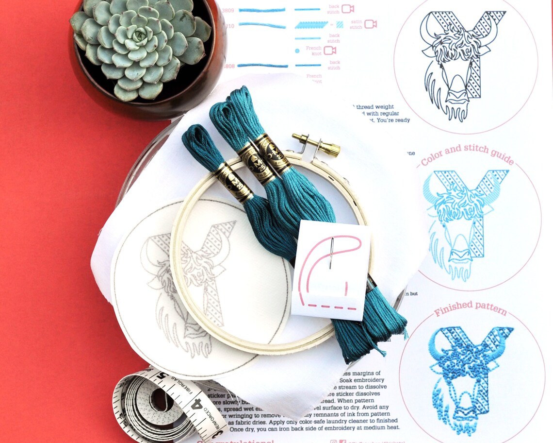Y for Yak Beginner Hand Embroidery Kit Y Monogram Modern - Etsy