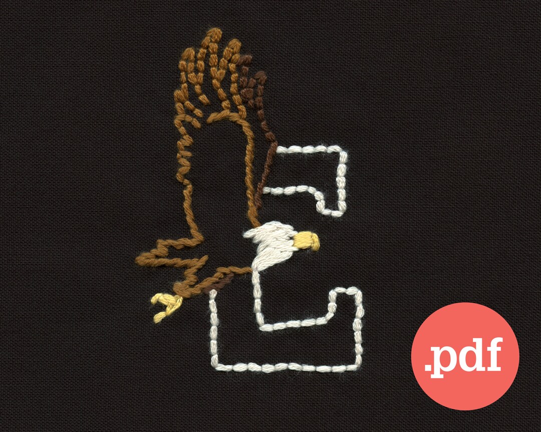 E for Eagle • Hand Embroidery Pdf Pattern • E Monogram Patch • DIY ...