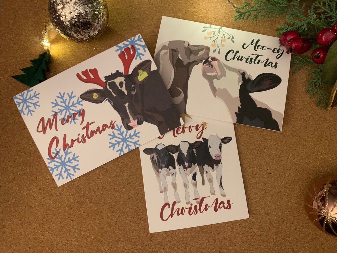 6 Pack Christmas Cow Cards - Original Artwork | Festive Cards | Blank ...