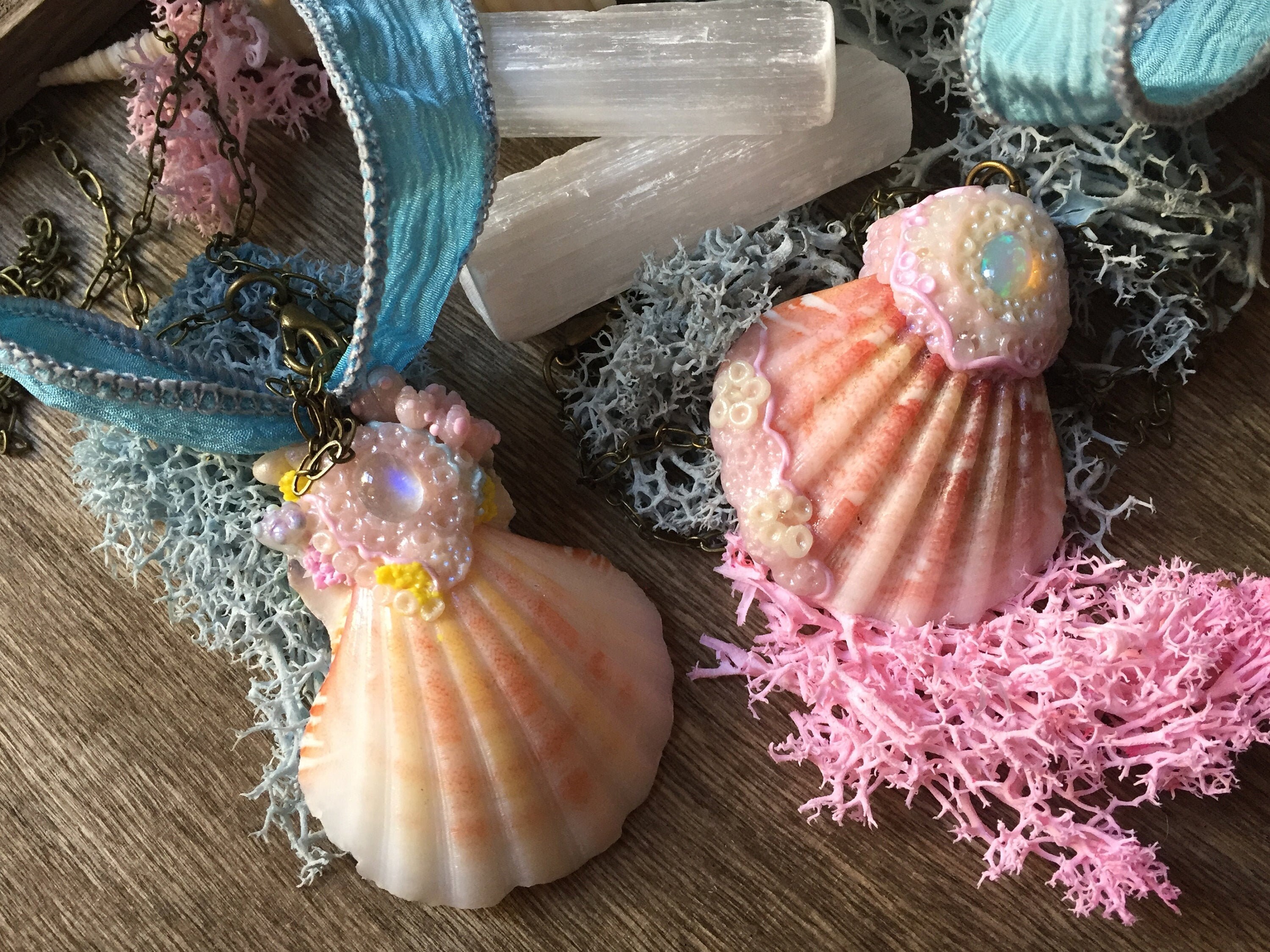 Magical Opal Seashell Pendant, Fairy Seashell Charm Pendant, Beach ...