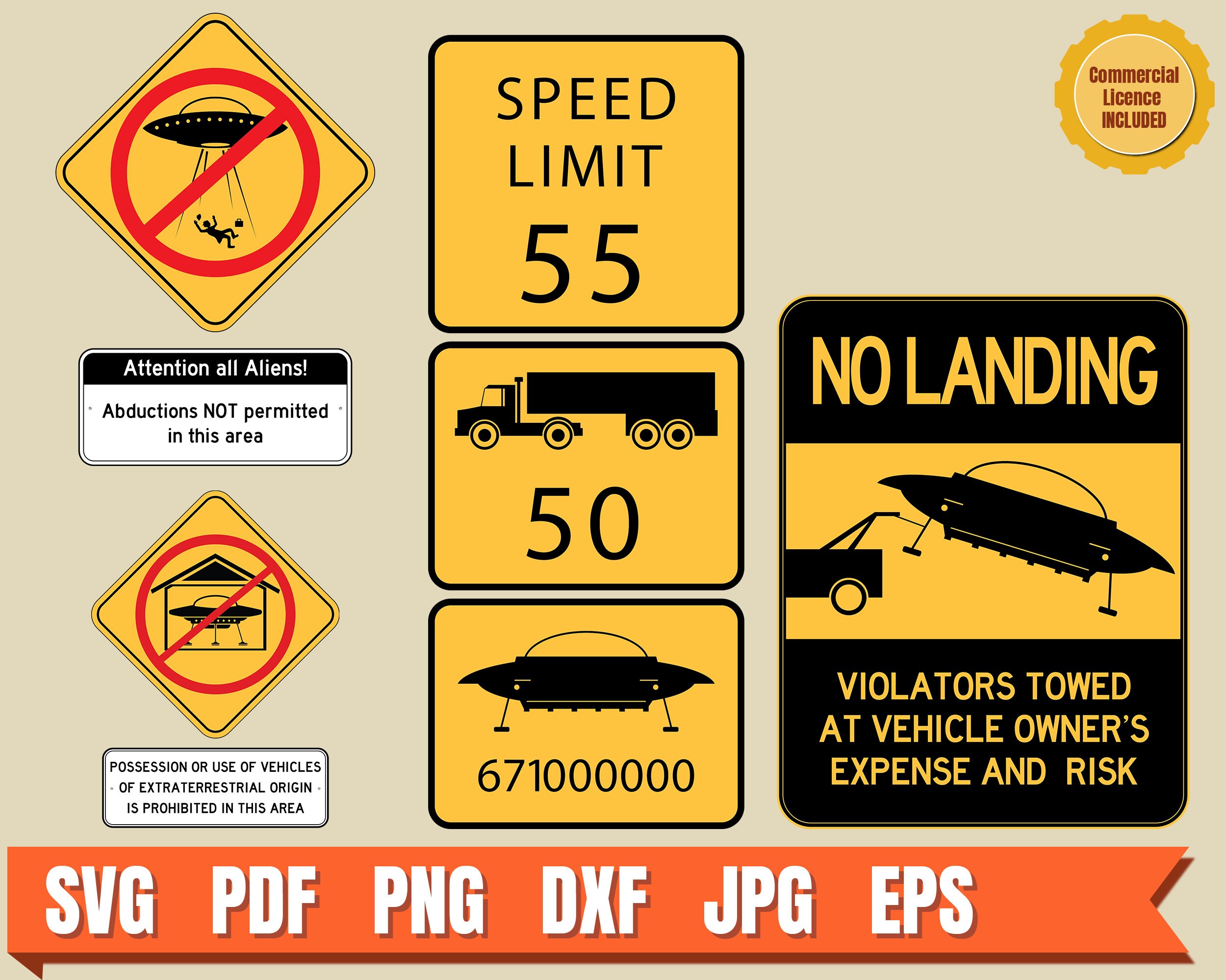 Funny Alien UFO Road Signs Ironic Logo .svg .png Vector for Digital ...