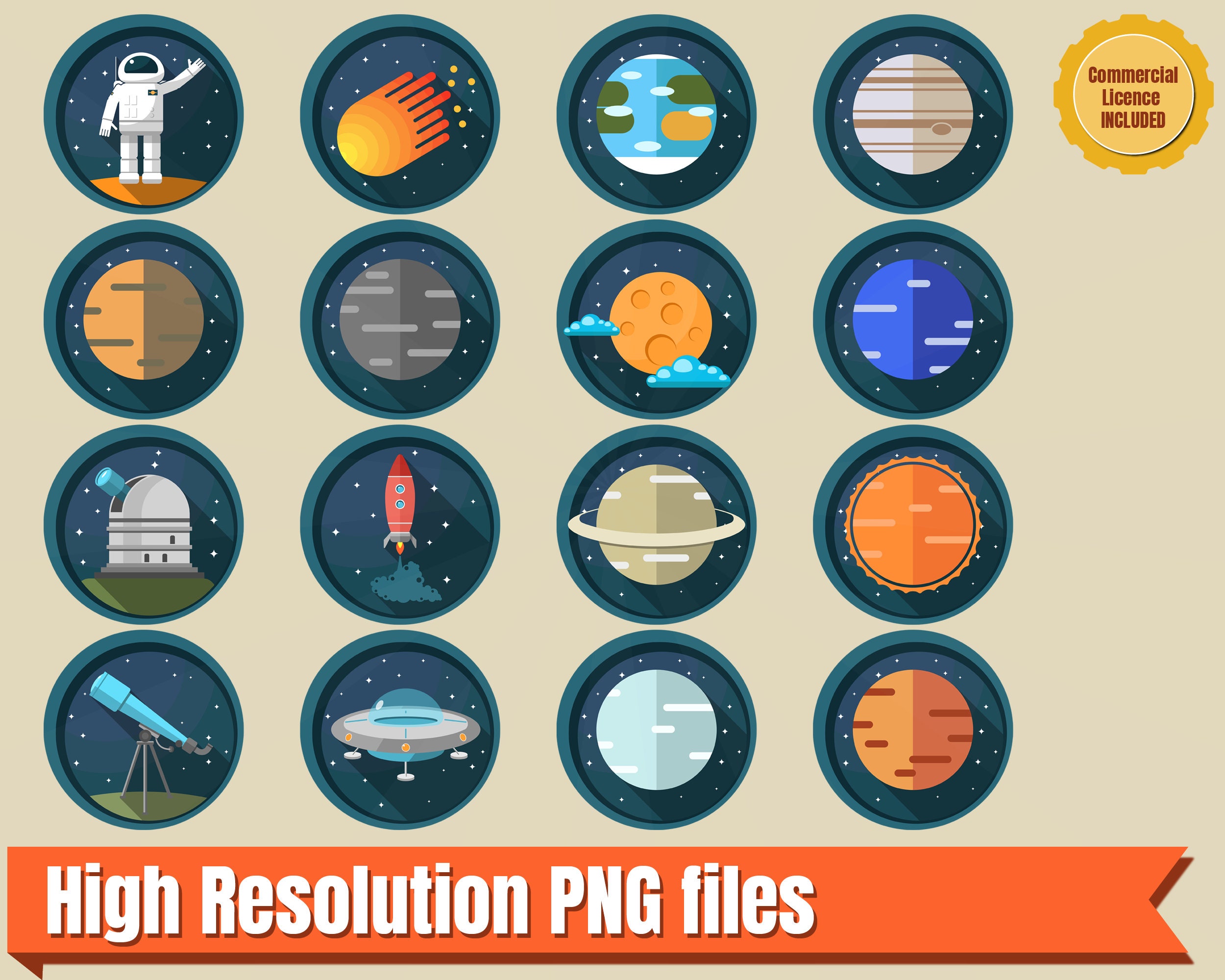16 Cosmos Icons Set Universe Planets High Resolution PNG Art for ...