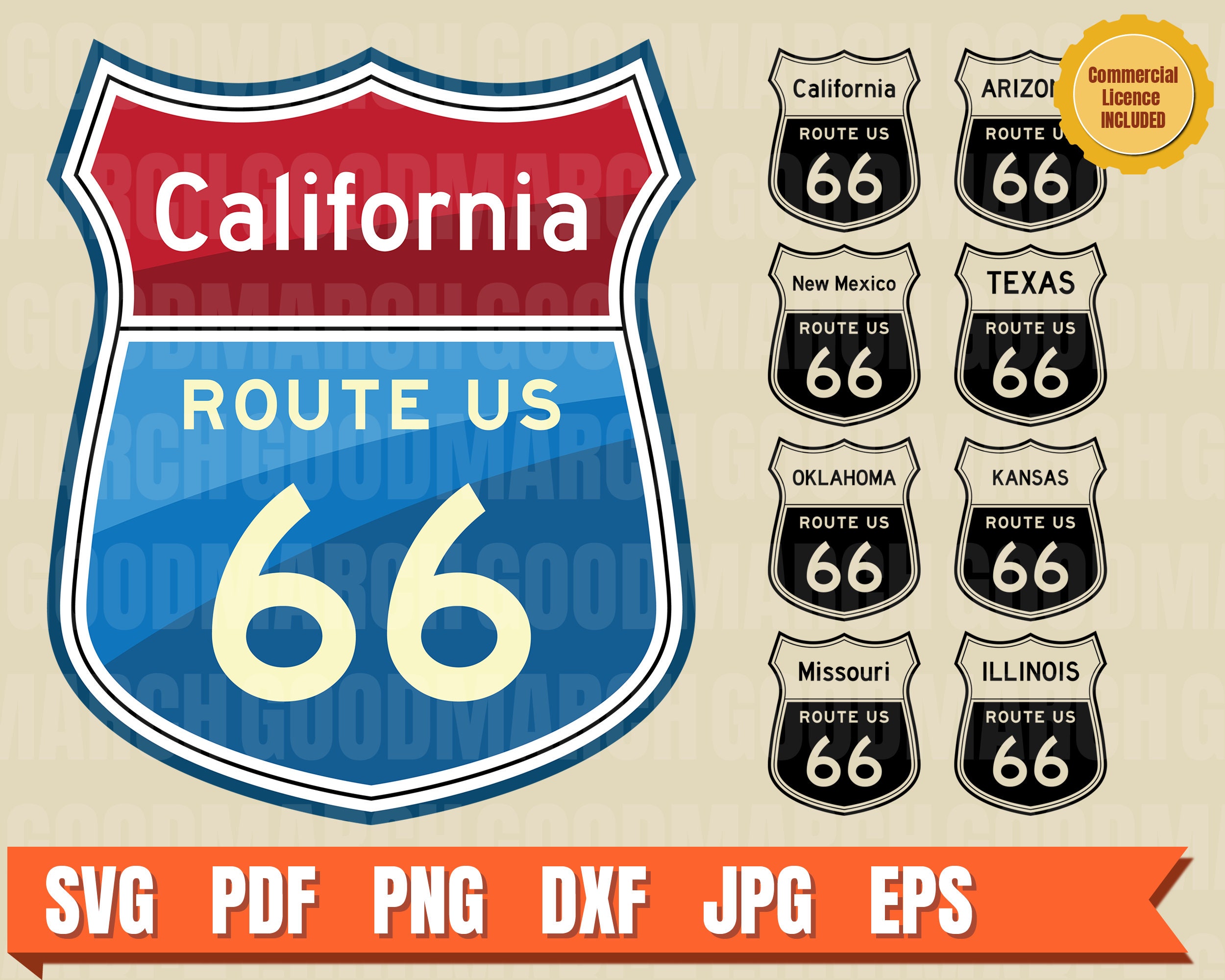 Route 66 American Pride Vintage Road Sign USA States Svg Png Vector for ...