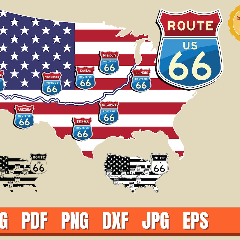 Route 66 Map - Etsy