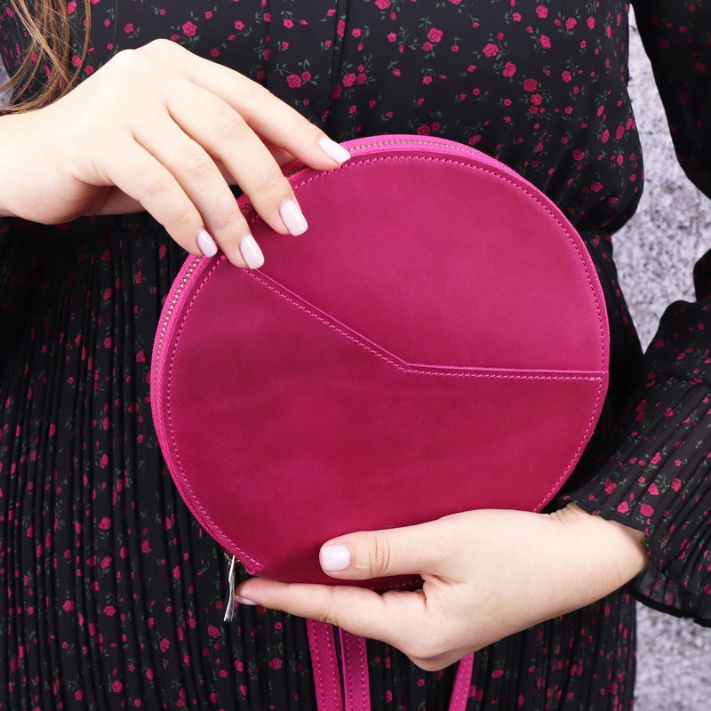 Round Leather Bag - Etsy