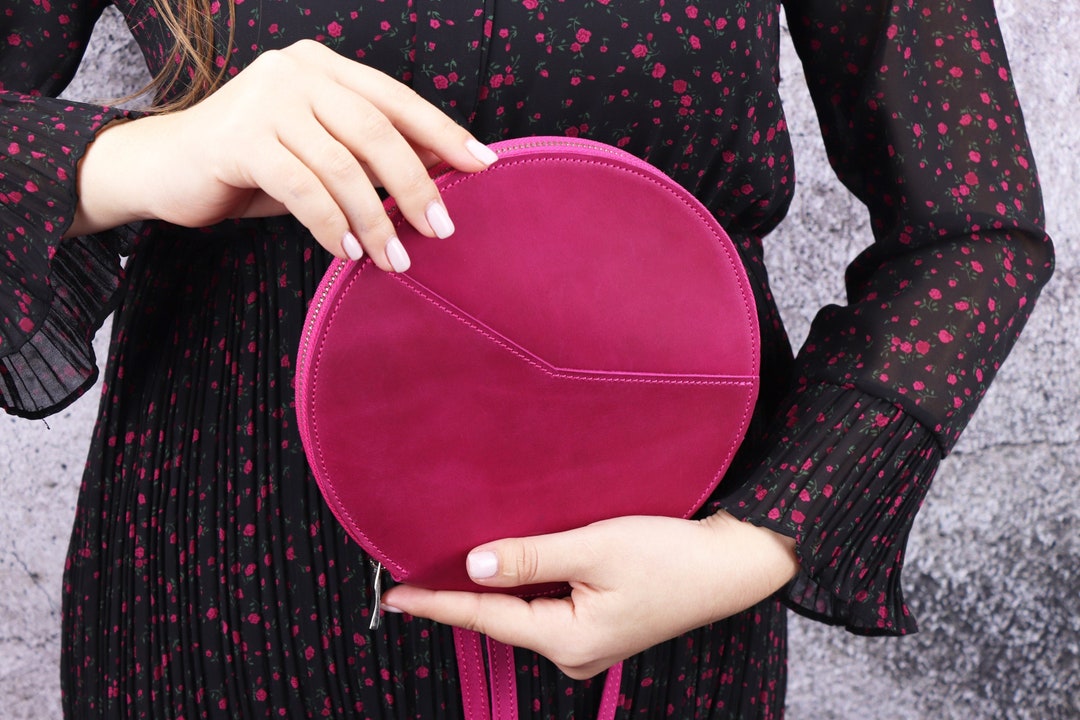 Leather Round Crossbody Wallet Bag/ Women Circle Shoulder Small Bag ...