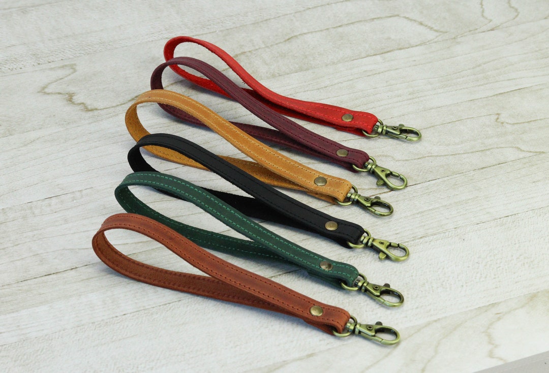 Detachable Crazy Horse Leather Wrist Strap: Purse Hand Strap With Brass ...