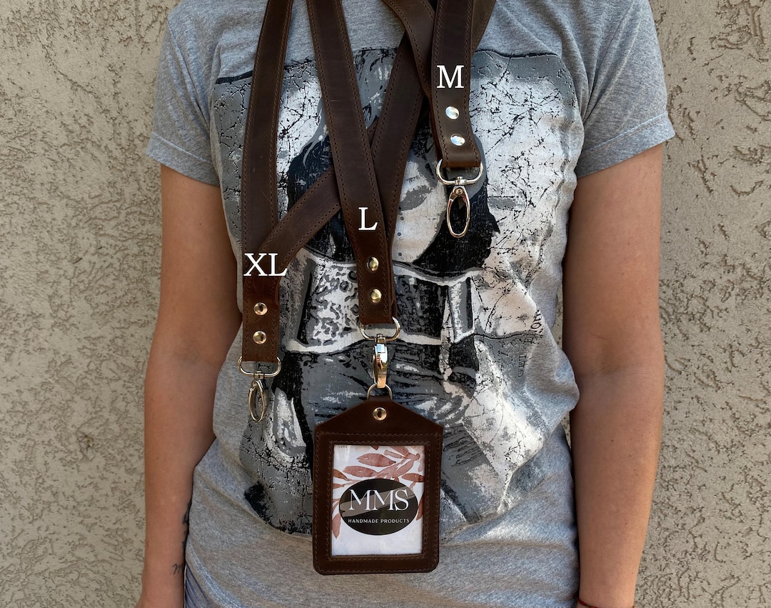 Handmade Leather Lanyard Badge Holder: Personalized Crazy Horse Leather ...