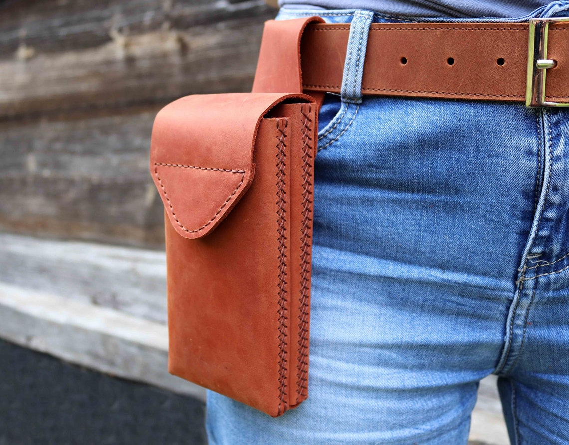 Double Leather Phones Holster/ Cell Phone Case With Belt Loop/ - Etsy