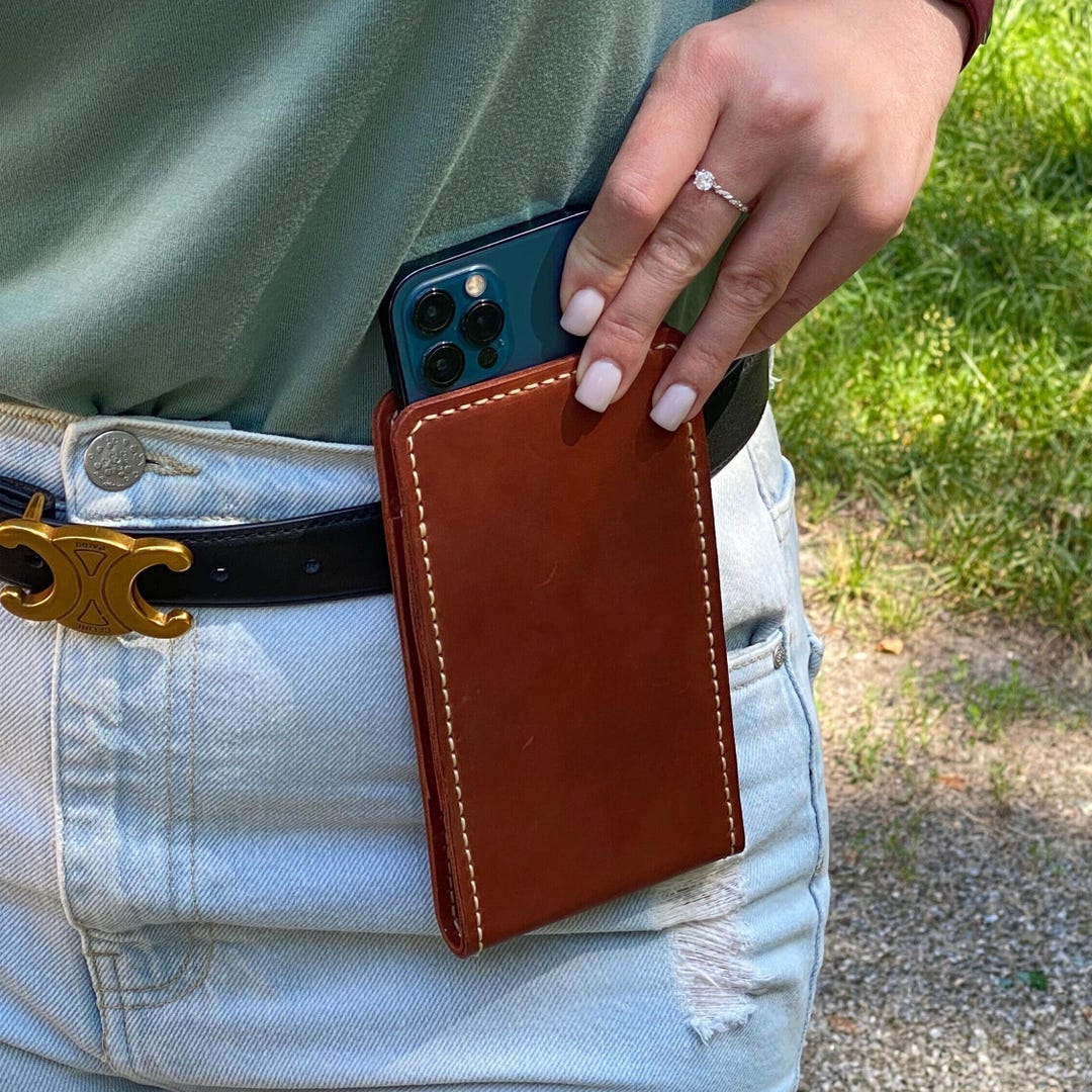 Genuine Leather Belt Phone Case With Metal Clip, Handmade Leather Phone ...