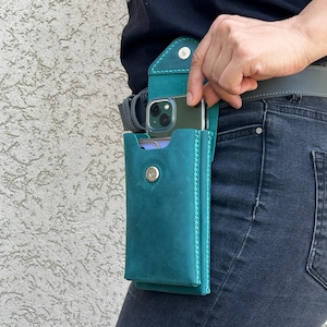 Double Leather Phones Holster: Two Phones Case & Belt Loop, Handmade ...