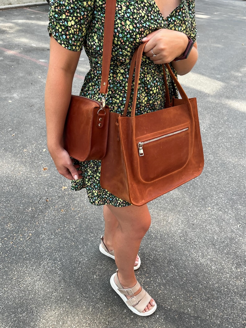 Handmade Crazy Horse Leather Tote: Shoulder Large Work Bag With ...