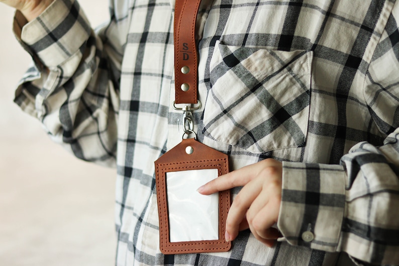 Handmade Leather Lanyard Badge Holder: Personalized Crazy Horse Leather ...
