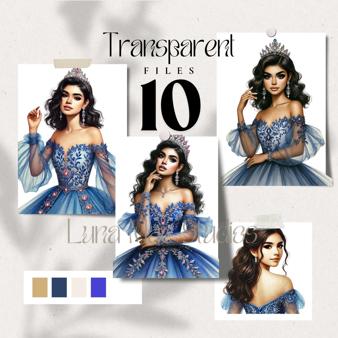 10 Royal Blue Princess Quinceañeras Clipart, Transparent PNG Files ...