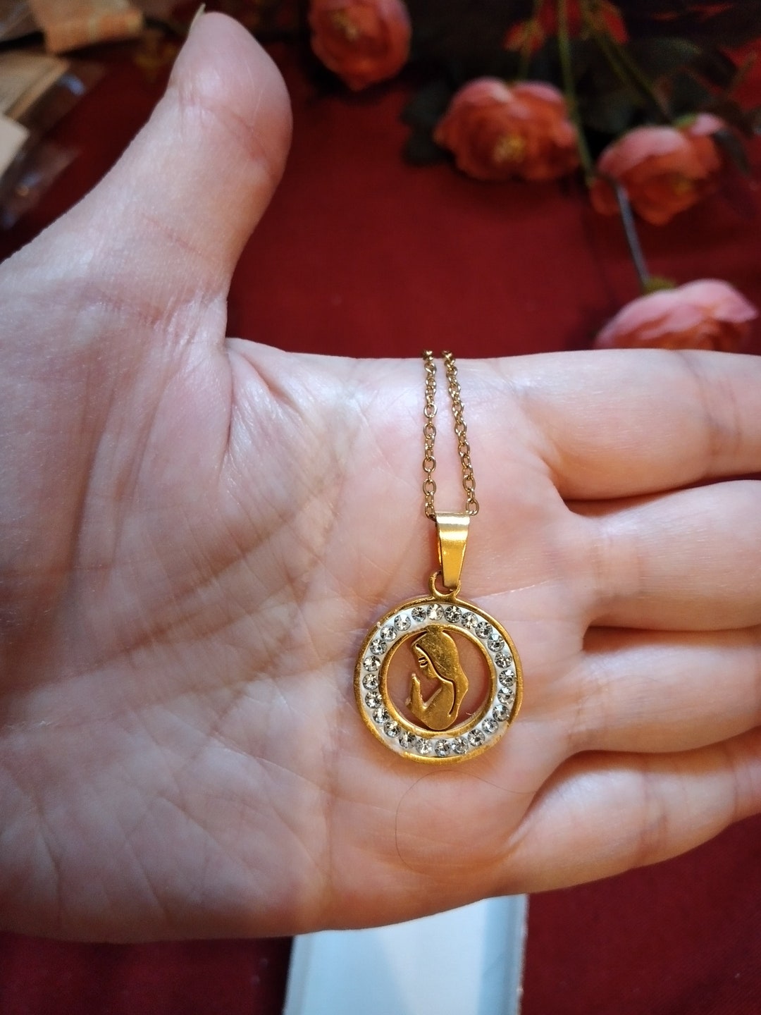 Virgin Mary Coin Necklace gold Medallion Necklace Unisex - Etsy