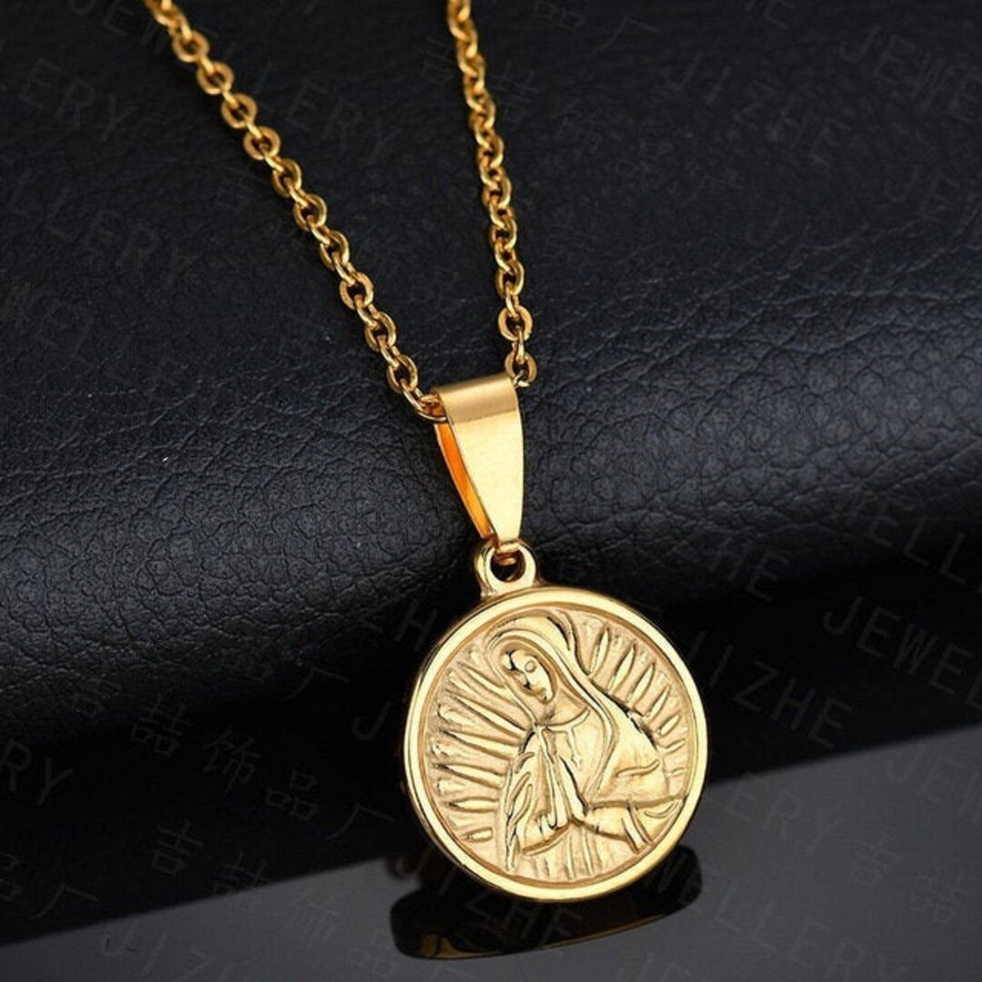 Virgin Mary Coin Necklace gold Medallion Necklace Unisex - Etsy