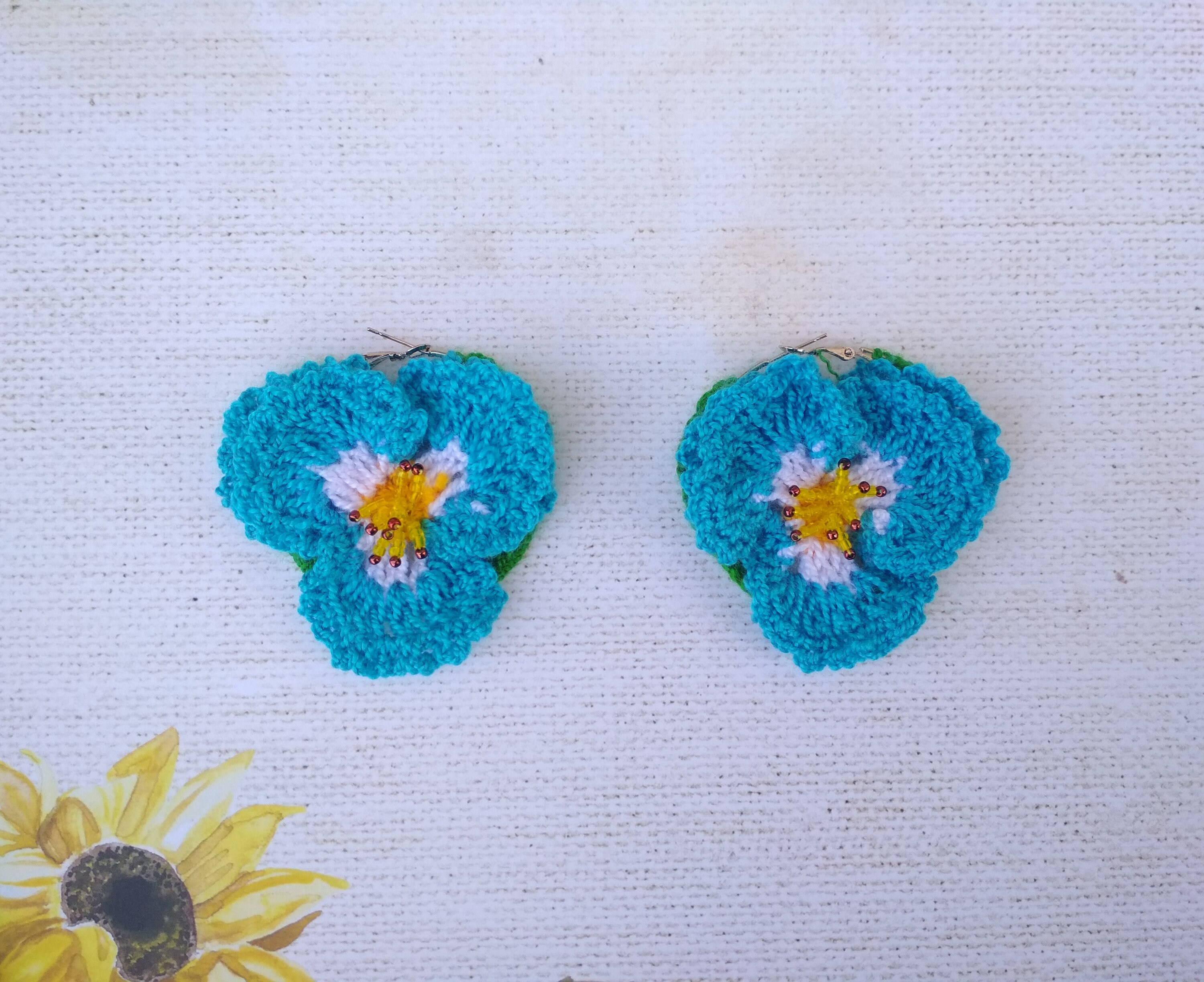 Pink Pansies Earrings, Crochet Hoop Earrings, Crochet Earrings Pansy ...