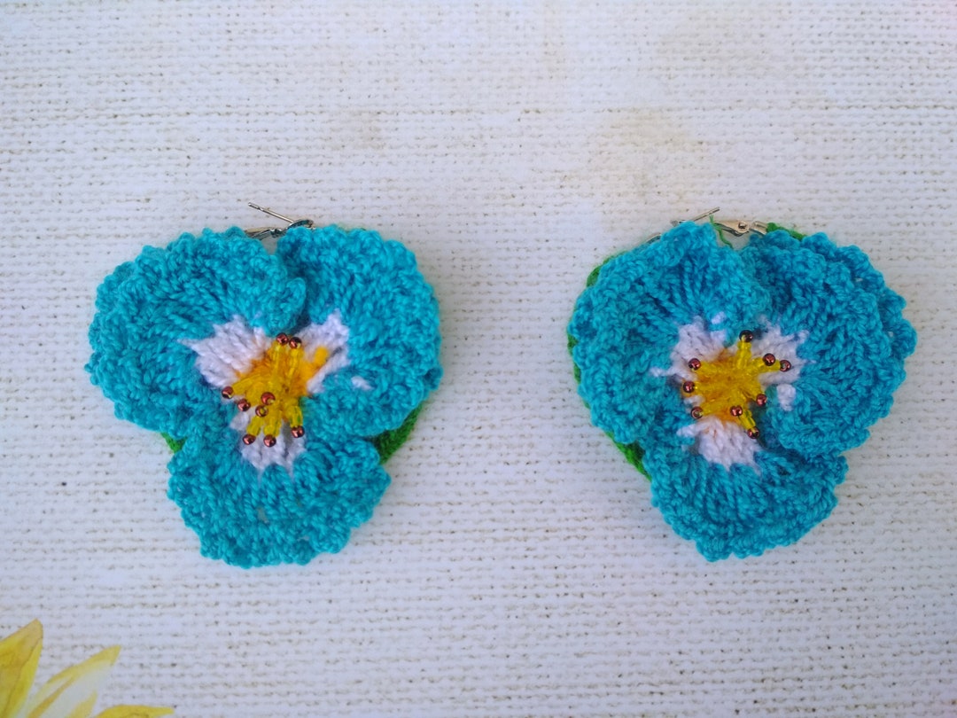 Pink Pansies Earrings, Crochet Hoop Earrings, Crochet Earrings Pansy ...
