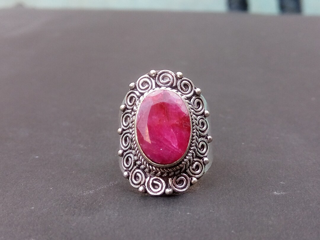 925 Sterling Silver Stone Ring/ Ruby Stone Ring/handmade Adjustable ...