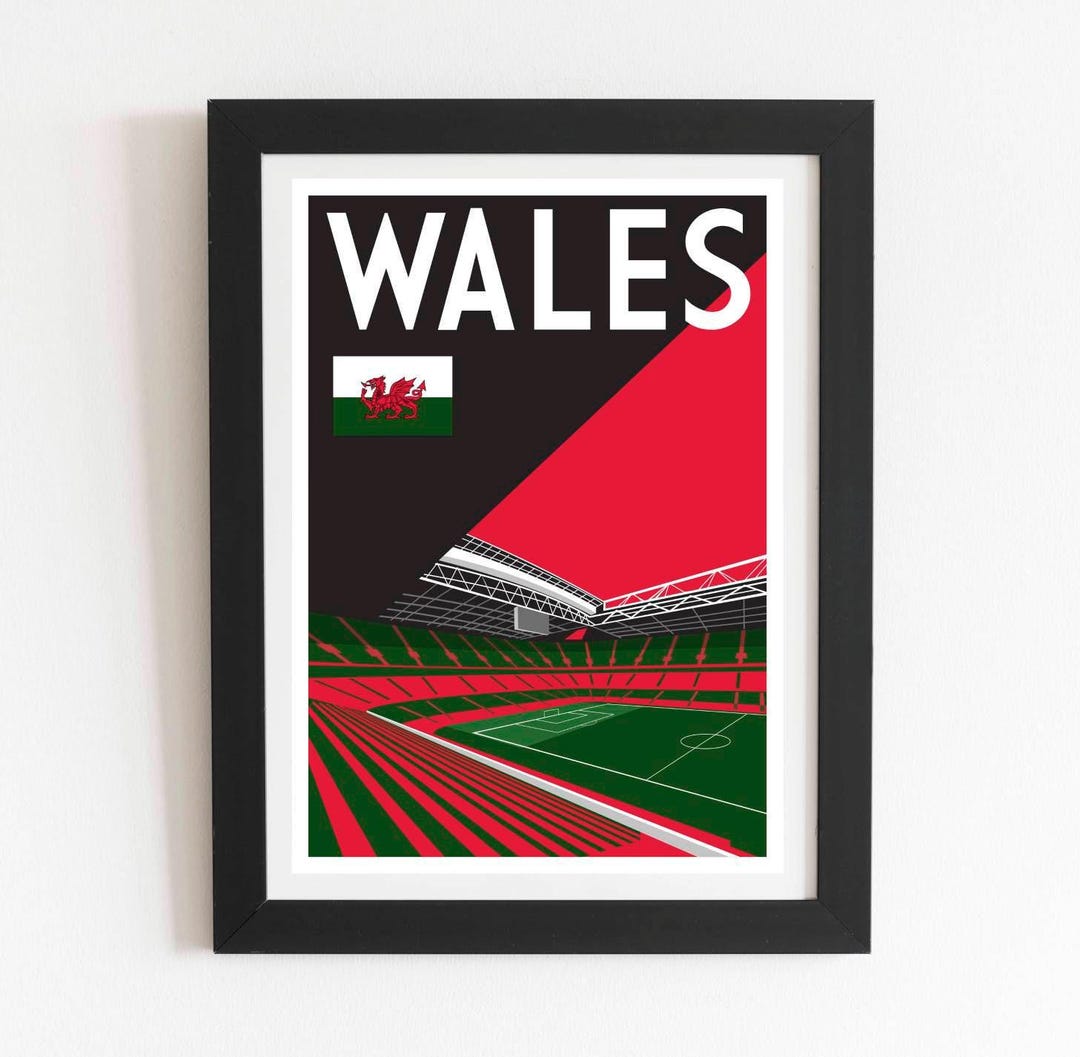 Wales Principality football, Millennium Stadium, Cardiff, Retro Art ...