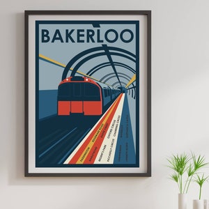 Bakerloo Line south London Underground Tube, Vintage Train Art Print ...
