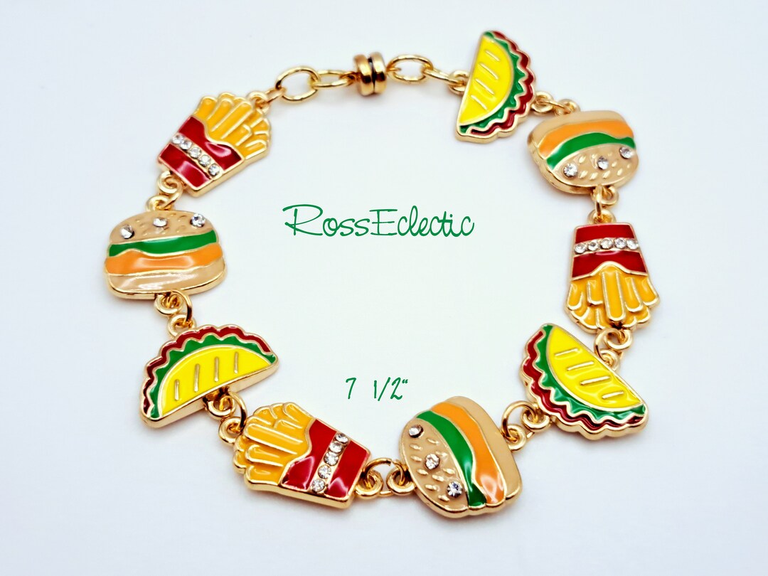 Fast Food Charm Bracelet-tacos, Burgers, Fries - Etsy