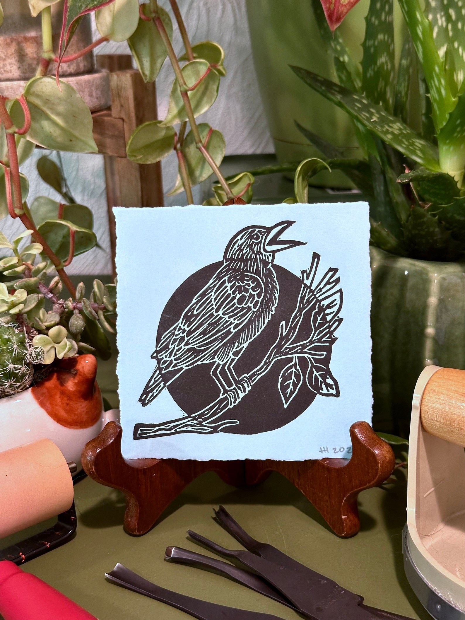 Nightingale Linocut Print - Etsy