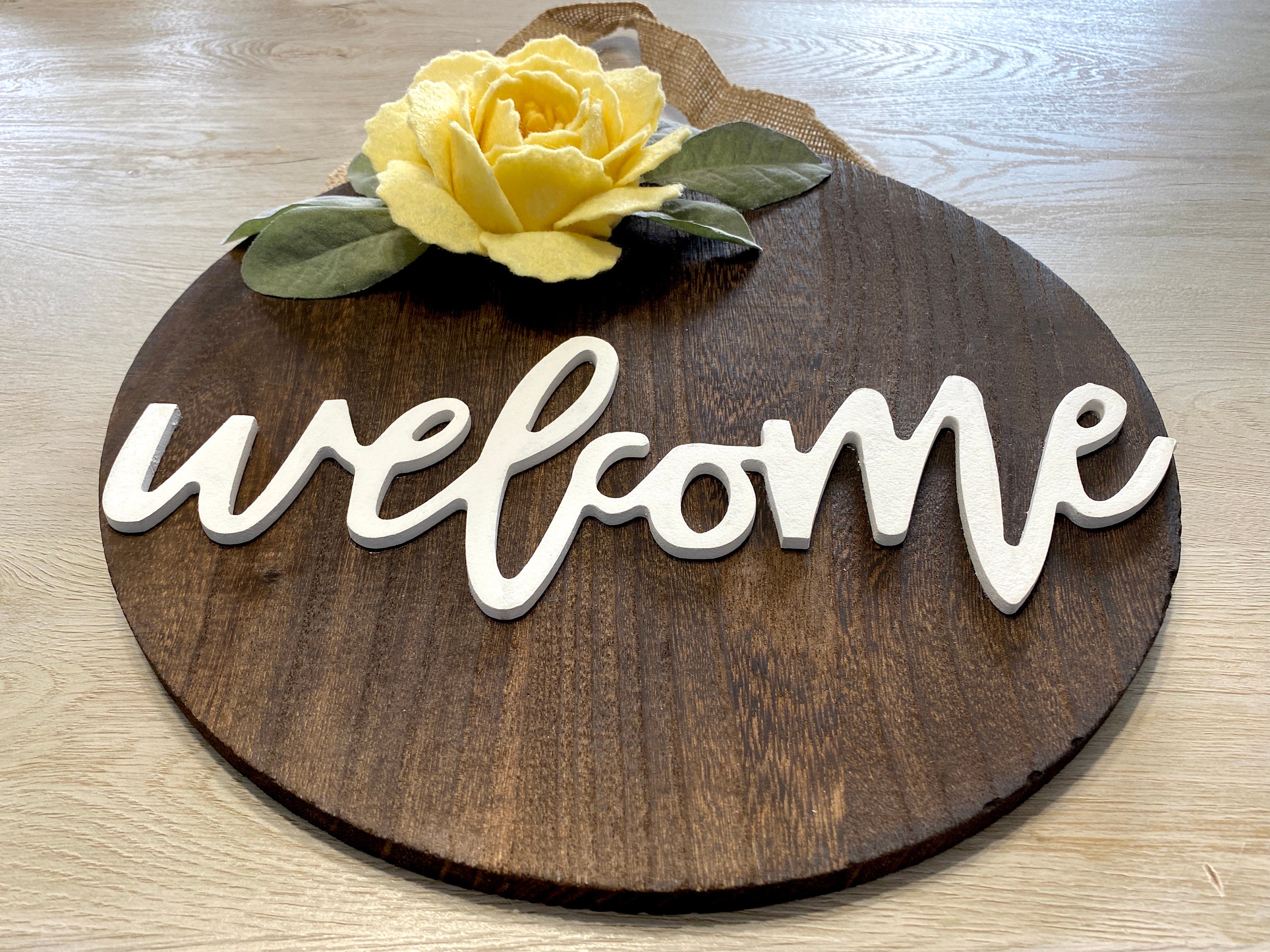 Yellow Rose Welcome Wood Door Hanger // Welcome Sign // Floral - Etsy