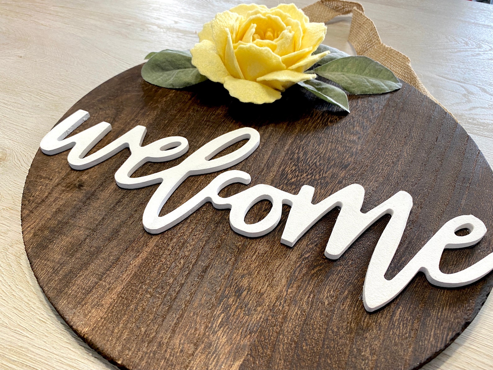 Yellow Rose Welcome Wood Door Hanger // Welcome Sign // Floral - Etsy