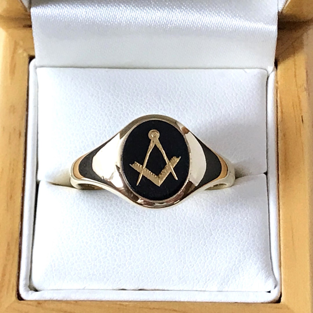 Masonic Signet Ring With Compass & Set Square in 18 Ct Solid Yellow ...