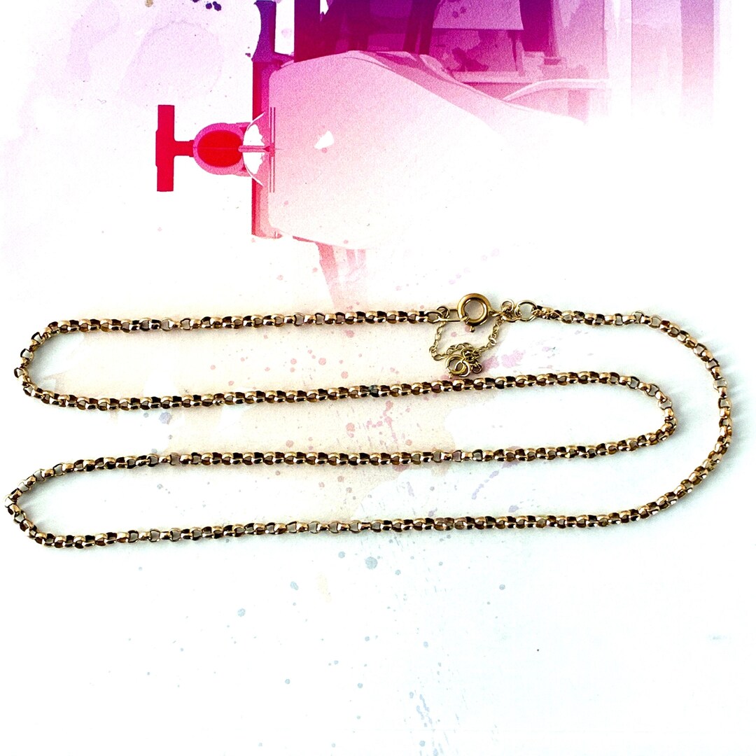 Antique 9ct Rose Gold Rolo Chain Necklace - 24 Inch Victorian Belcher ...
