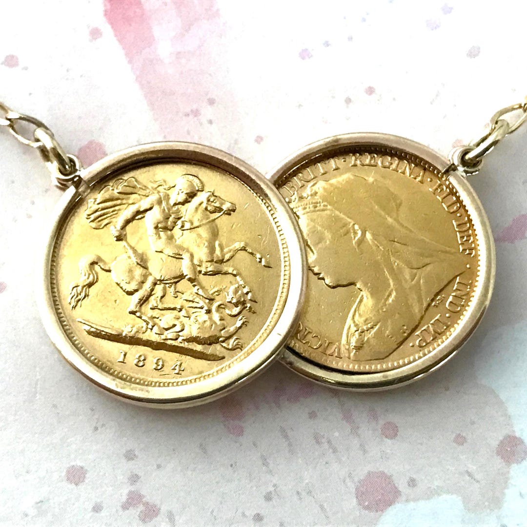 Double Half Sovereign Pendant Necklace With 2 Genuine Victorian Half ...