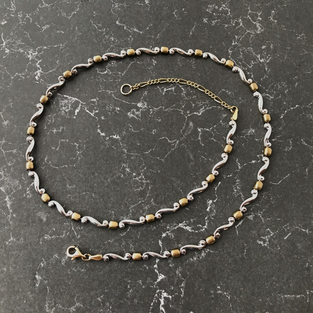 Two Tone Fancy Link Chain Necklace in 9 Ct Solid White & Yellow Gold ...