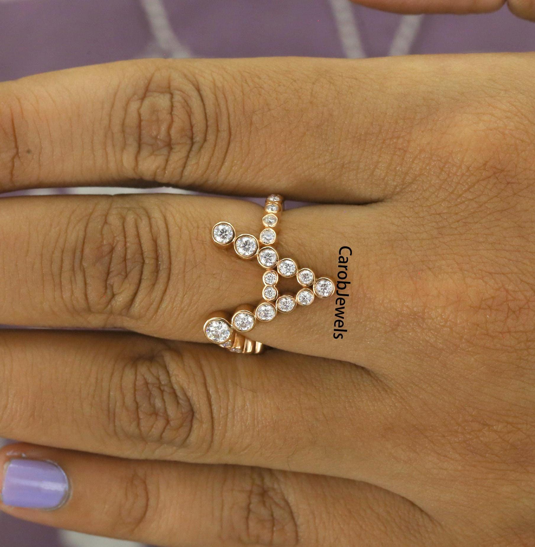 Round Cut Moissanite Engagement Ring, Bezel Set Moissanite Diamond ...