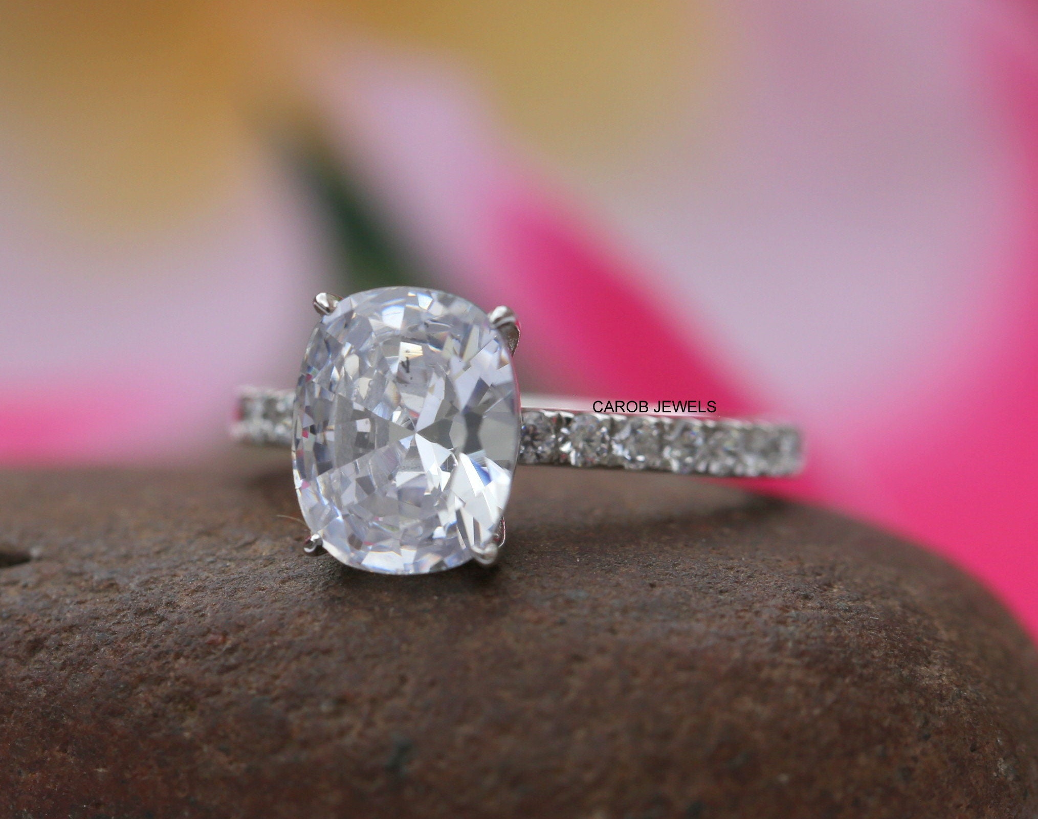 3.80 Ct Elongated Cushion Cut Solitaire Engagement Ring Half | Etsy