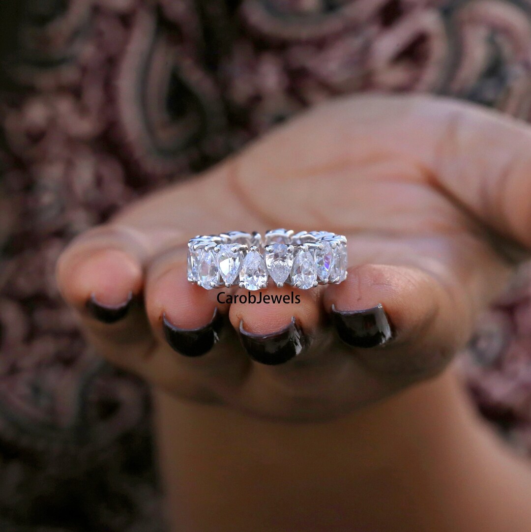 6x4 MM Inverted Pear Shape Full Eternity Moissanite Band in 14k White ...