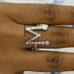 Large Alphabet Letter M Diamond Ring, Bezel Set Round Moissanite ...