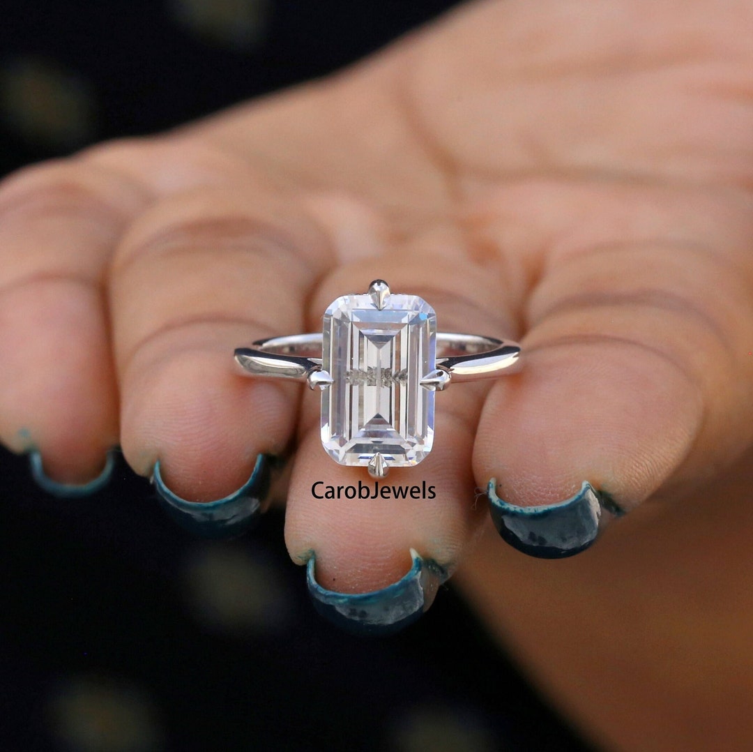 Compass Prong Ring, Knife Edge Style Ring, 12X8 MM Emerald Cut ...