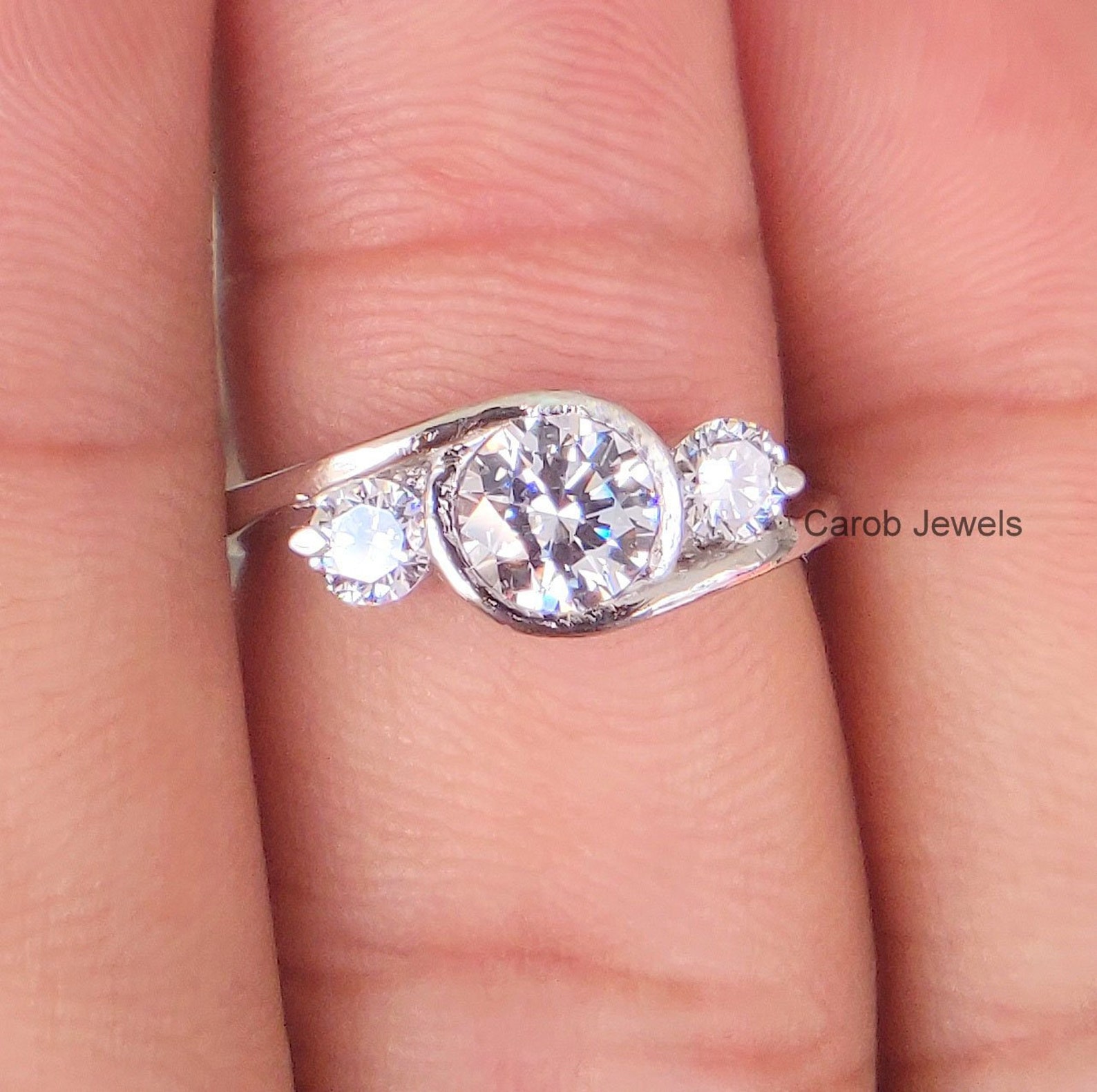 1.33 TCW Three Stone Solitaire Engagement Ring Round Brilliant | Etsy