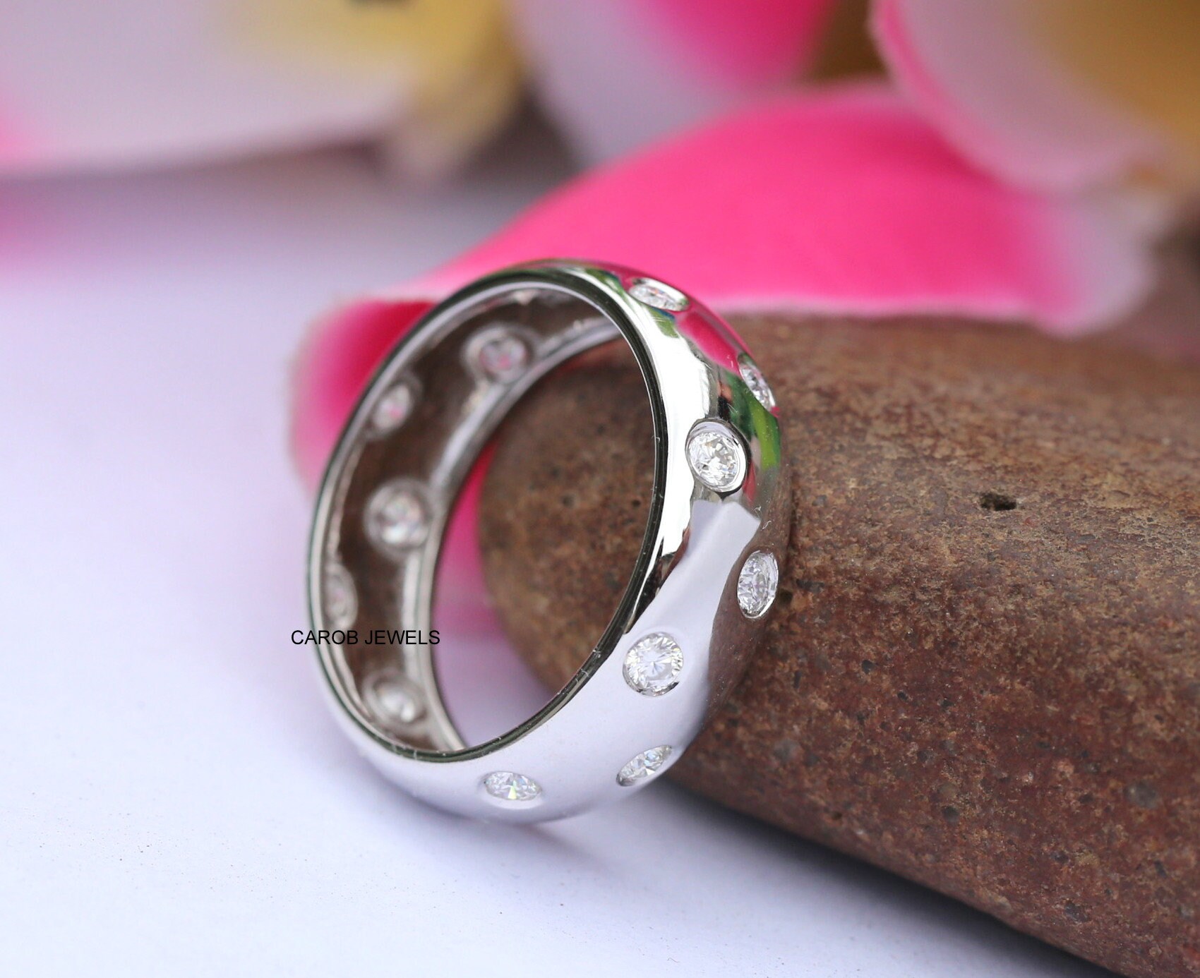 2.50 Mm Round Brilliant Cut Moissanite Band Flush Set Solitaire ...